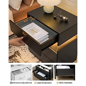 Bingoday Nightstands Set of 2 LED Tall Nightstand Set of 2 Modern LED Bedside Tables Set of 2 with 3 Drawers for Bedroom Living Room