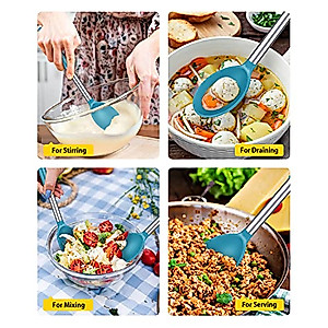 Pack of 2 Large Silicone Cooking Spoons,Non Stick Solid Basting Spoon,Heat-Resistant Kitchen Utensils for Mixing,Serving,Draining,Stirring (BLUE)