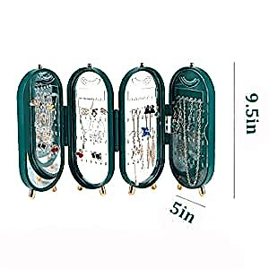 Cretee ABS Foldable Jewelry Organizer 153 Holes Earings, Earring Holder Jewelry Display Rack, Earring Necklace Jewelry Box with Mirror, Gift for Girls Women (Green)