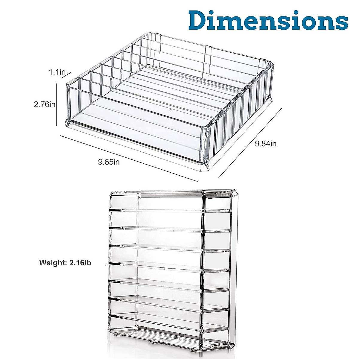 Bawuie Lid Organizer for Food Storage Container, Plastic Lid Holder with 7 Adjustable Dividers for Kitchen Pantry Cabinet and Drawer, Countertop Cupboard Lid Organization, Medium, Clear