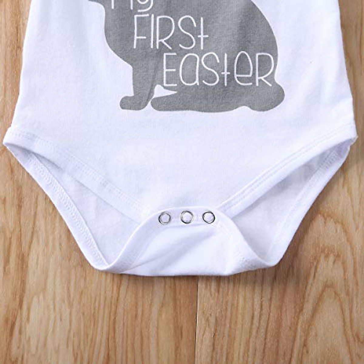 Newborn Baby Girls Boys Easter Outfits My 1st Easter Romper + Bunny Pants + Rabbit Ears Hat (Grey, 0-3 M)
