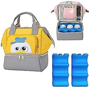 HomDSim Breastmilk Bottles Cooler Bag with Ice Pack,Breast Pump Bag Backpack with Cooler Compartment,Fits 6 Bottles Up to 9 Ounces,Double Layer Breast Pump Carrying Bag for Nursing Moms