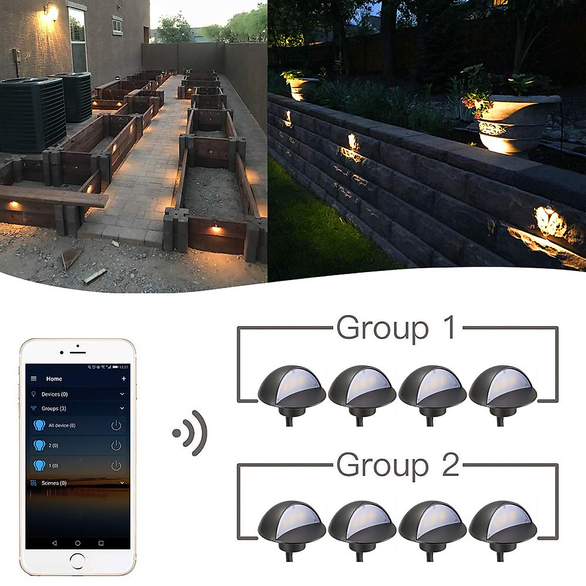 FVTLED WiFi Deck Lights Kit, WiFi Controlled 20pcs Low Voltage LED Step Lights Kit Φ1.97 Stainless Steel Waterproof Outdoor Recessed Railing Light Work with Alexa Google Home, Warm White, Black