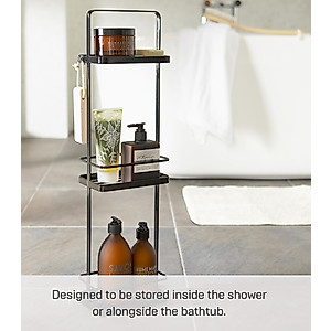 Yamazaki Home Wire Standing Shower Caddy with Bath Shelf Baskets, Steel, Tall, Water Resistant, No Assembly Req.