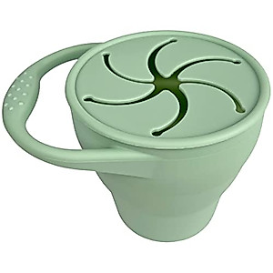 BraveJusticeKidsCo | Snack Attack Cup Collapsible Silicone Container Toddler and Baby Catcher Lid (Mint Green)