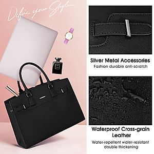 Laptop Bag for Women 15.6 Inch Waterproof Leather Tote Bag Lightweight Business Office Work Bag with Insulated Cooler Lunch Bag Large Professional Briefcase Computer Handbag Shoulder Bag Dark Black
