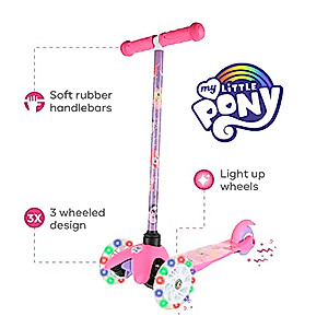 My Little Pony Self Balancing Kick Scooter with Light Up Wheels, Extra Wide Deck, 3 Wheel Platform, Foot Activated Brake, 75 lbs Limit, Kids & Toddlers Girls or Boys, for Ages 3 and Up