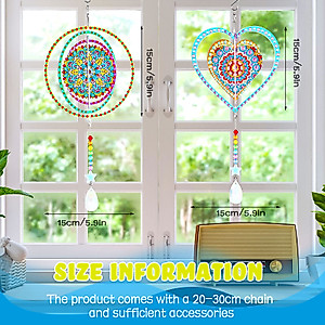 Queekay 2 Pieces 3D Diamond Wind Chime Diamond Art Suncatcher Kits Three Dimensional by Number Hanging Ornament Double Sided Crystal Suncatcher Window Decor for Home Wall Garden(Heart)