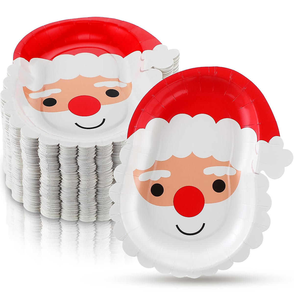 Yungyan 100 Pcs Christmas Disposable Plates Santa Paper Plates for Christmas Wedding Birthday Family Party Tableware Supplies Serve 100 Guests, 8.3 x 7.7 Inch, Red and White