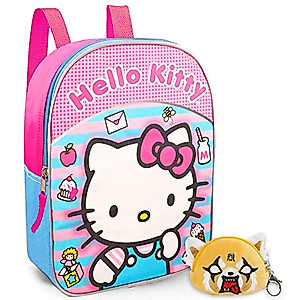 Fast Forward Hello Kitty Travel Bag Set - Bundle with 11" Hello Kitty Mini Backpack for School, Travel Plus Aggretsuko Coin Purse | Hello Kitty Gifts for Girls