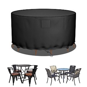 Falflor Round Patio Furniture Cover 600D Oxford Outdoor Round Table and Chair Cover Waterproof Round Table Cover Windproof Anti-UV Garden Furniture Cover 84''D x 28''H