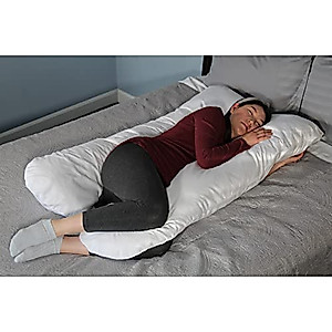 Contours Soulmate Cooling Pregnancy Body Pillow for Adults with Moisture Wicking U-Shaped Design for Side Sleeping, Maternity and Breastfeeding Support, Lounger for Back, Hip, Leg & Belly Pain - White