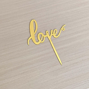 OIXCMNJQ Mirror Gold Love Cake Topper for Wedding Reception/Engagement/Bridal Shower/Anniversary/Birthday/Bachelorette/Confession Cake Topper Decor, Acrylic