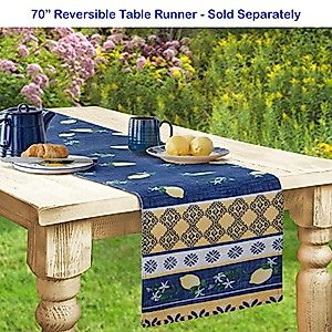 Home Bargains Plus Provence Blue Lemon Mediterranean Garden Country French Fabric Tablecloth, Indoor Outdoor, Stain and Water Resistant, Wrinkle Free Tablecloth, 60” x 144” Oblong/Rectangle