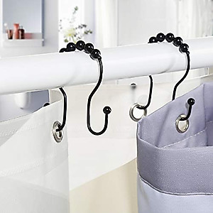 Shower Curtain Hooks, Goowin Shower Curtain Rings, Black Shower Curtain Hooks Rust Proof, Smooth Glide Metal Shower Curtain Rings, Double Shower Hooks for Shower Curtain & Liner, 12 Pack (Black)