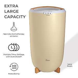 Zadro Large Aromatherapy Hot Towel Warmer with Lavender Essential Oil, Auto Shut Off Electric Towel Warmer For Bathroom (Large | 20L | 12" Dia. x 21" Tall, Ivory/Bamboo)