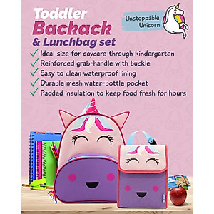 Toddler Backpack for Girls and Boys with Kids Lunch Bag - Unicorn Backpack for Girls and Lunch Bag Kids Backpack for School with Lunch Box Kids - Camp Travel Preschool Backpack - Unstoppable Unicorn