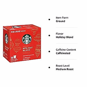 Starbucks Holiday Blend Medium Roast Ground Coffee K-Cups, 0.4 oz, 16 count