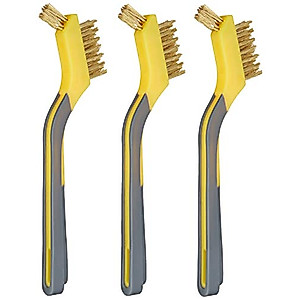 Amazon Basics Brass Mini Brushes, Soft Grip, 3-Pack, 1/2 inch, Yellow/Grey