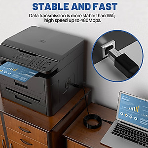 USB Printer Cable 6 Feet (3 Pack), USB 2.0 Type-A to B-Male Cord, High Speed Scanner Cord Compatible with HP, Canon, Epson, DAC, Dell, Brother, Xerox, Samsung, Piano with 5 Cable Ties- 6 ft