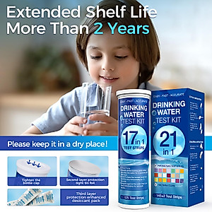 21 in 1 Drinking Water Testing Kit, 145 Test Strips - Mighty Care Home Tap and Well Water Test Kit for Hardness, Lead, Iron, Copper, Chlorine, Fluoride