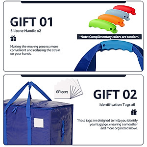 Moving Bags Heavy Duty Extra Large, Alternative for Moving Boxes & Moving Supplies, Storage Bag with Handles, Lid&Zippers, Packing Bags for Clothes, Camping & College Moving Essentials(Blue, 6 Pack)