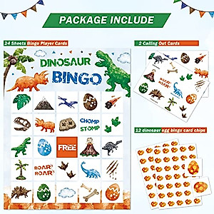 WERNNSAI Watercolor Dinosaur Bingo Party Games - 24 Players Dino Birthday Bingo Cards Set for Kids Boys Dinosaur Themed Activities for School Classroom Family Holiday