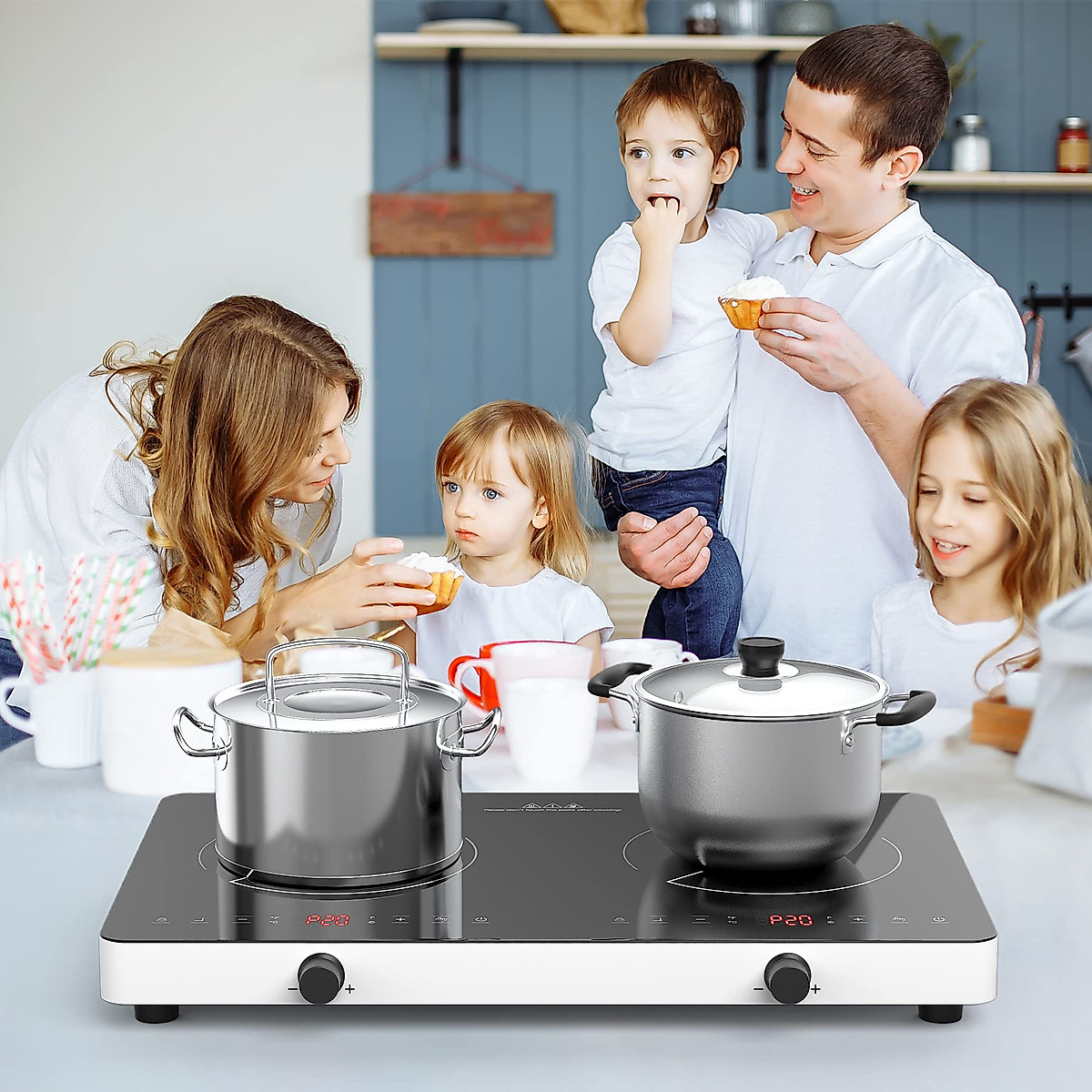 VBGK Double Induction Cooktop,4000W 110V Induction stove top Knob Control, Portable Iduction Cooktop with 9 Power Levels, Child Safety Lock & Timer 2 burner Induction cooktop