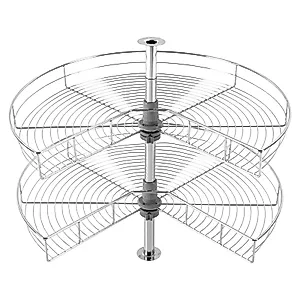 Fetcoi 2 Tier Kidney Chrome Lazy Susan, 28” Kitchen Base Cabinet Corner Organizer, 270° Rotating Blind Corner Wire Cabinet Mounted Rotating Storage Rack for Kitchen Storage