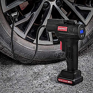 Eastvolt 12V Tire Inflator Air Compressor, Multi-Purpose Electric Power, Max 150PSI with 4-Unit Measurement Gauge, 3 Nozzles, Fast Charger and 1.5 Ah Rechargeable Battery