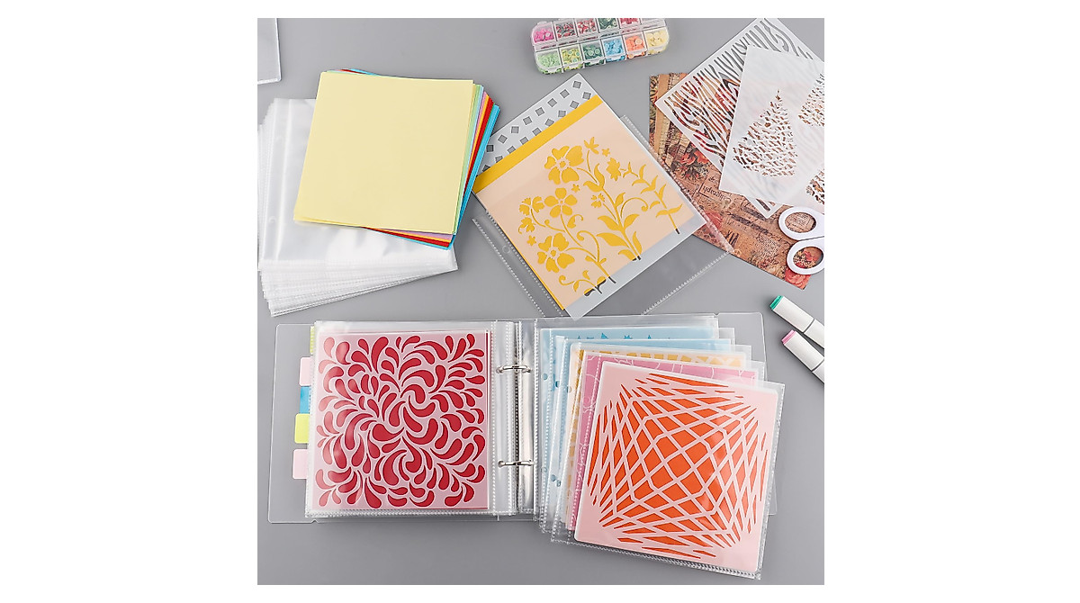 BAOFALI 100 Pags Clear Plastic Binder Pockets for Stencils & Photos