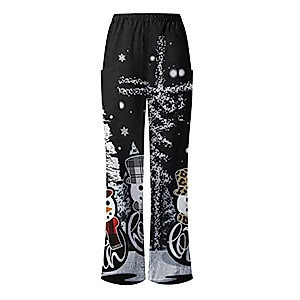 Jogger Sweatpants,Snowman Print High Waisted Sweatpants for Women Xmas Print Drawstring Workout Active Joggers Red Wine Glass Print Plus Size Lounge Bottoms Black XL