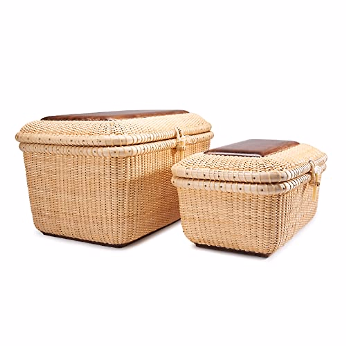 Teng Tian Nantucket baskets Rectangular Handwoven rattan Storage Basket Set with Lid for Shelves and Home Organizer Bins (2-Size Kit)