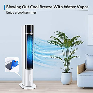 Swamp Cooler Fan, Oscillating Evaporative Air Cooler 43-inch, Quiet Air Conditioner Fan, lnstant Cool & Easy Use, 3 Modes & 3 Speeds, 12H Timer, 2 Ice Boxes, Remote & Panel Control for Room & Office