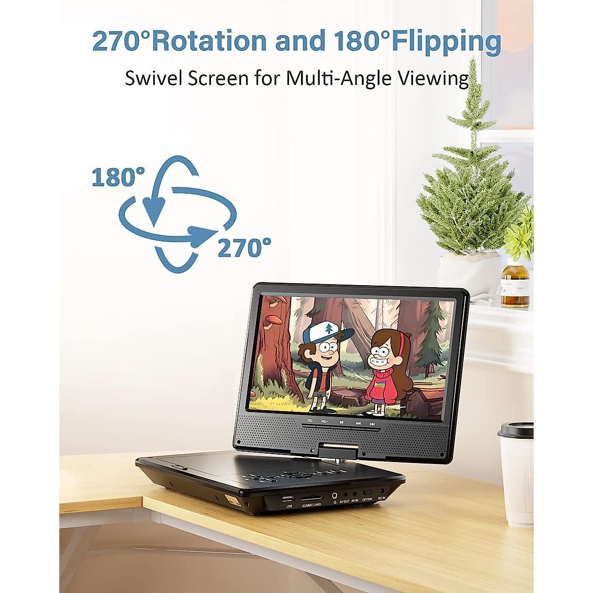 Arafuna 12.5" Portable DVD Player for Car, 10.5" HD Swivel Screen with Car Headrest Holder, 5-Hour Rechargeable Battery, Support USB/SD/Sync TV, Regions Free, Last Memory