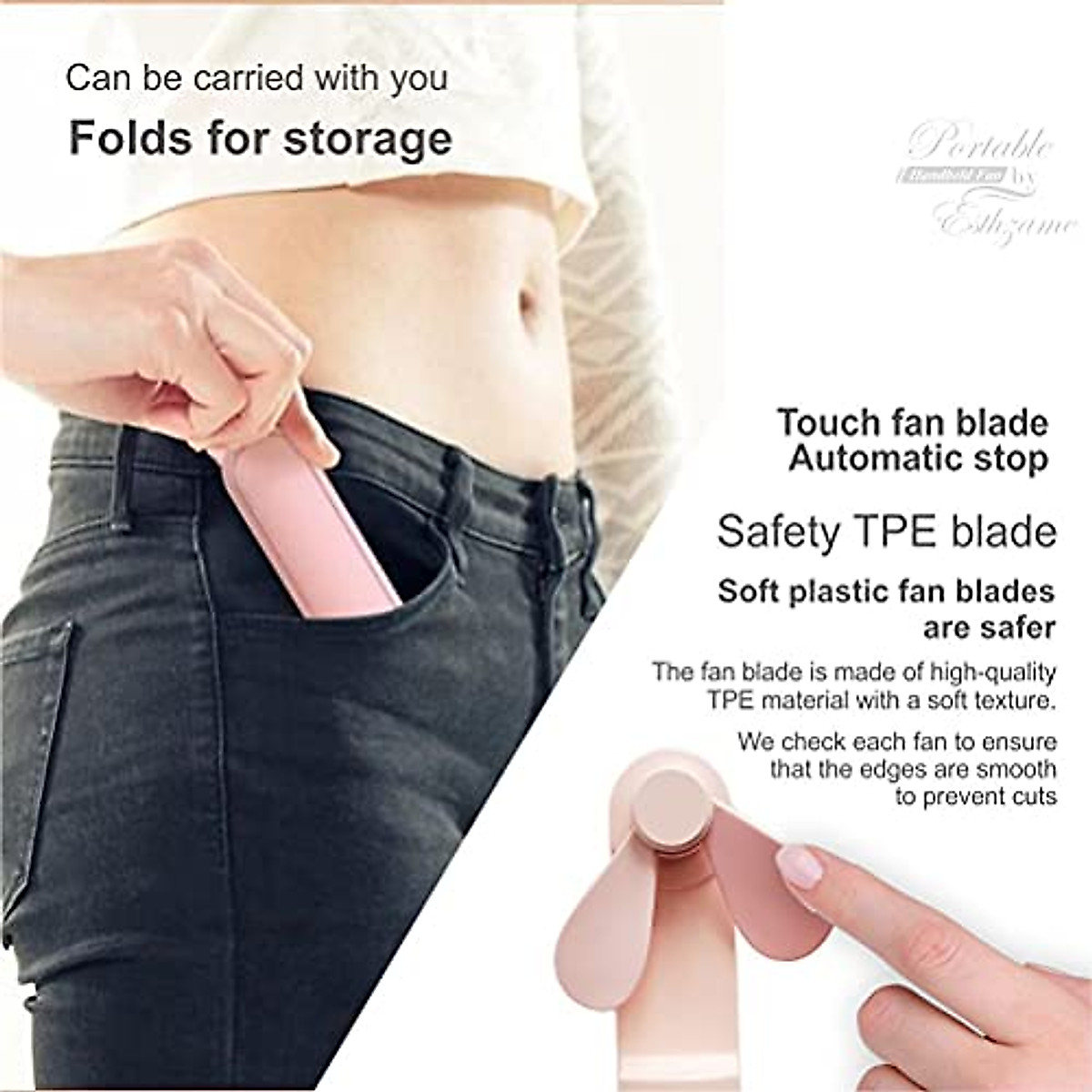TAILISA Portable Handheld Fan, 2-speed Mini Portable Fan USB Rechargeable Personal Fan for Home Office Outdoor Travel White