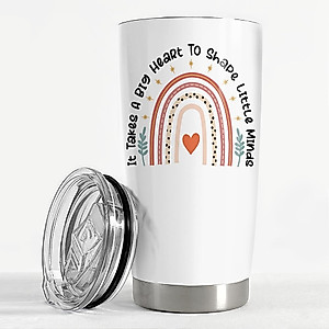 SANDJEST Teacher Tumbler - It Takes Big Heart to Shape Little Minds Travel Coffee Mug Appreciation Gift for Teachers - 20oz Insulated Stainless Steel Tumblers Birthday, Christmas, Back To School Gifts