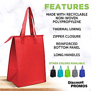 Zipper Insulated Lunch Tote Bags Set of 10, Bulk Pack - Perfect for Work, Travel, Outdoor Events - Red