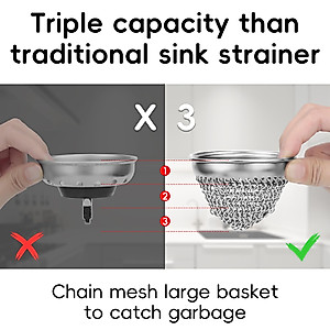 Kitchen Sink Drain Strainer, Wokdada Reversible Insert Mesh Sink Strainer, 304 Stainless Steel Sink Strainer, Clog-free Garbage Disposal Sink Catcher Strainer, 3.19 Inch Sturdy Metal Sink Screen