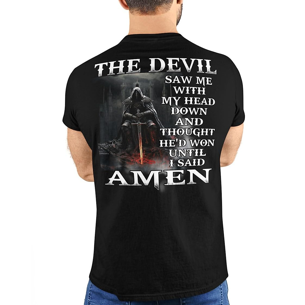 ATMTEE The Devil Saw Me with My Head Down T-Shirt, Christian T-Shirts, Christian Men T Shirts, Black T-Shirt for Christian (as1, Alpha, x_l, Regular, Regular, Black)