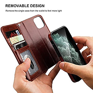 Bocasal Compatible with iPhone 12 Mini Wallet Case with Card Holder PU Leather Magnetic Detachable Kickstand Shockproof Wrist Strap Removable Flip Cover (Brown)