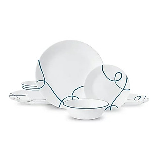 Corelle Lia 12-Piece Chips & Cracks Resistant Dinnerware Set, Service for 4, Blue,white