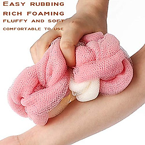 AARainbow 4 Packs Long Stretch Back Sponge with Rope Handles Back Scrubber Bath Shower Mesh Sponge Exfoliating Body Scrub Stretch Braided Loofah for Men and Women (B-1 Grey+1 Green+1 Pink+1 Coffee)