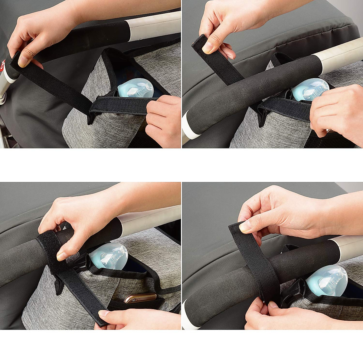 Homlynn Stroller Organizer, Parent Console Storage Bag-2 Deep Cup Holders Extra-Large Storage with Shoulder Strap, Adjustable Handlebar Strips-Fit All Stroller Models(Grey)