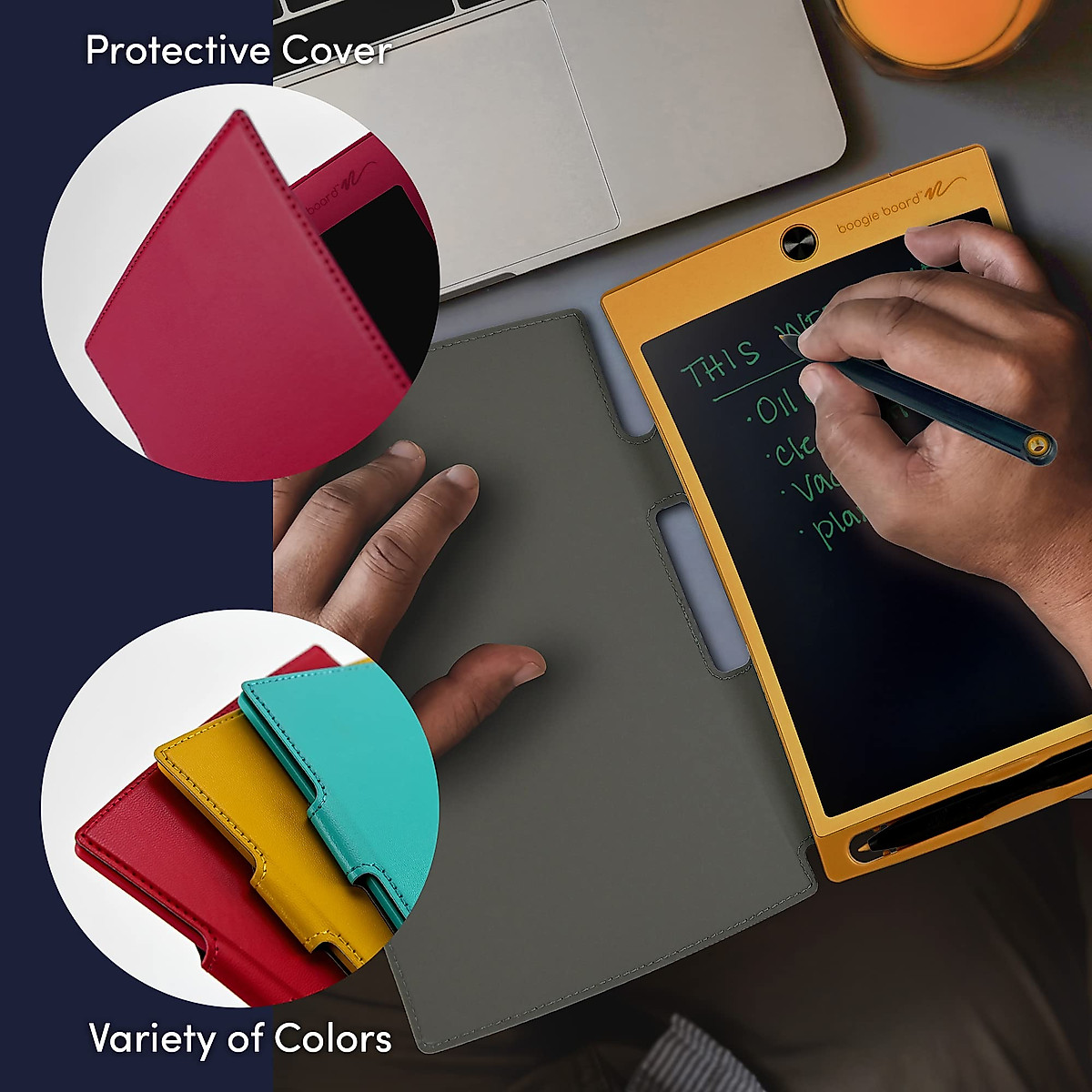 Boogie Board Jot Reusable Writing Tablet for Adults, 8.5 Digital Notebook with Instant Erase, Digital Notepad with Magnets, Note Taking Tablet for Work or School, Gold with Protective Folio