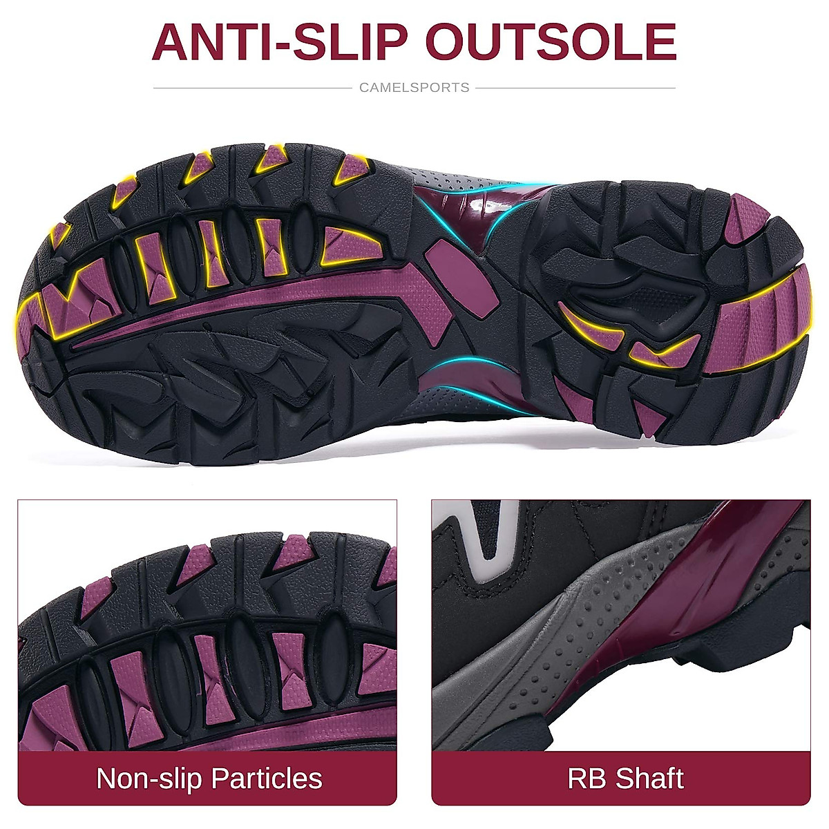 CAMELSPORTS Women's Hiking Shoes Waterproof Lightweight Trail Running Shoes Non-Slip Breathable Outdoor Sneakers for Trekking Walking Black