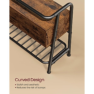 VASAGLE Shoe Storage Bench with Seating, Shoe Bench with Organizer Drawer, Industrial Style, Steel Frame, Holds Up to 600LB, for Entryway, Living Room, Bedroom, Rustic Brown and Ink Black, ULSB151K01