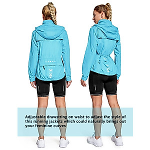 FitsT4 Sports Women's Cycling Running Jackets Lightweight Windproof Bike Windbreaker Reflective with Hood Light Blue Size XL