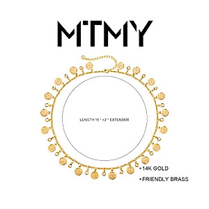 MTMY Beaded Necklace for Women 14K Gold Plated Dainty Colorful Beaded Pearl Choker Necklace Delicate Boho Choker Necklace Jewelry Gift (Coin cz tassel)