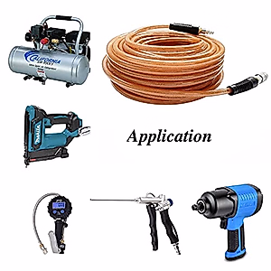 SANFU Polyurethane(PU) Reinforced 3/8”ID x 100ft Air Hose, 300PSI Wear Resistant with 3/8” Reassembled Industrial Quick Coupler and Plug, Bend Restrictor, Brown(100’)